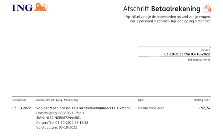 Afschrift ING Betaal Rekening met Storting aan Gemeente Den Helder (2 ...